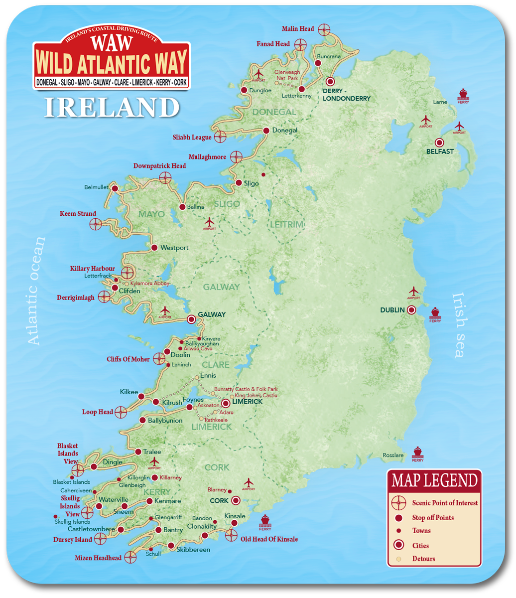 Wild Atlantic Way Map Coaster – Irish Calendars